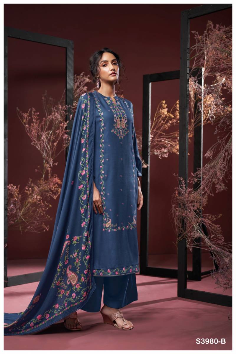 Ganga Janushi 3980 Wool Pashmina Printed Handwork Salwar Kameez | Semi ...