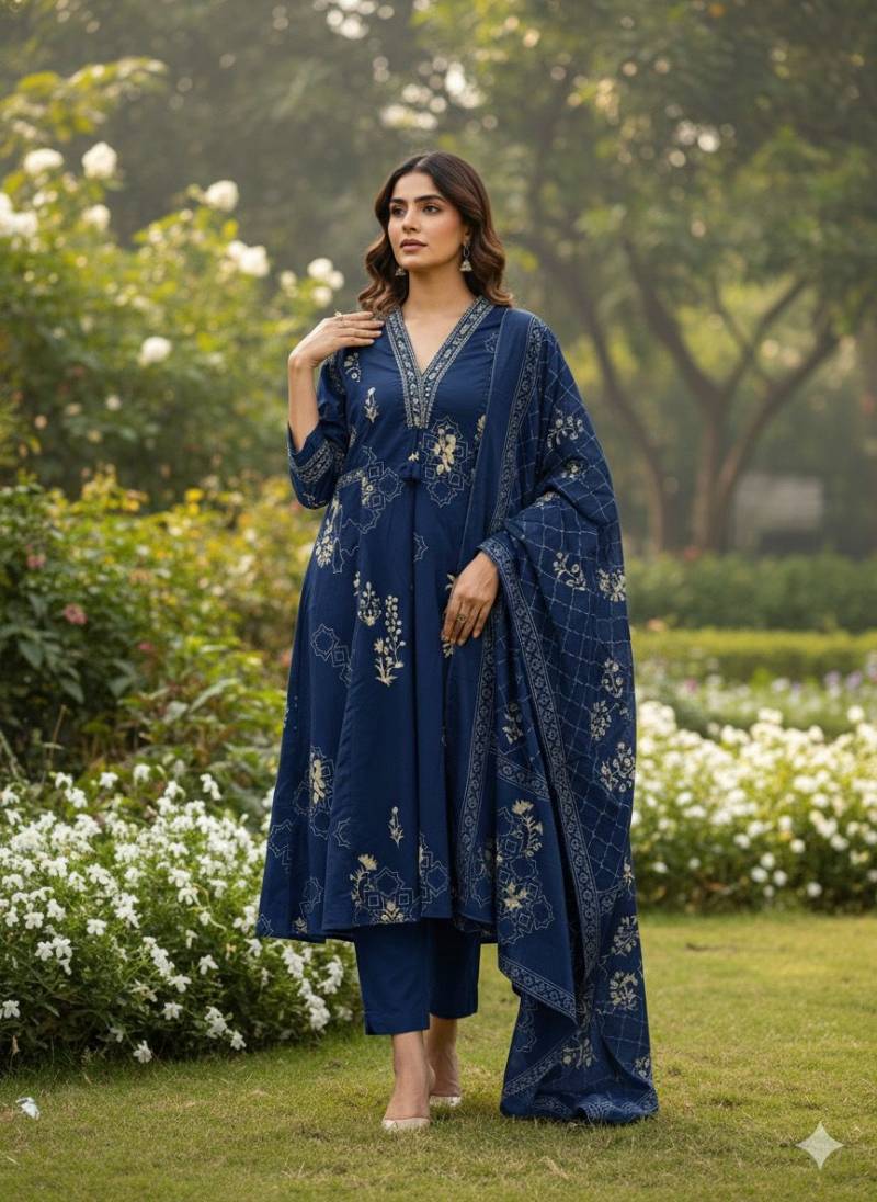 Naisha K 462 Cotton A Line Casual Wear Kurti Pant And Dupatta ...